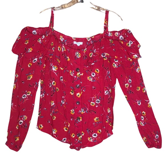 Maurices | Tops | Cold Off Shoulder Three Quarters Sleeve Blouse Ruffle ...